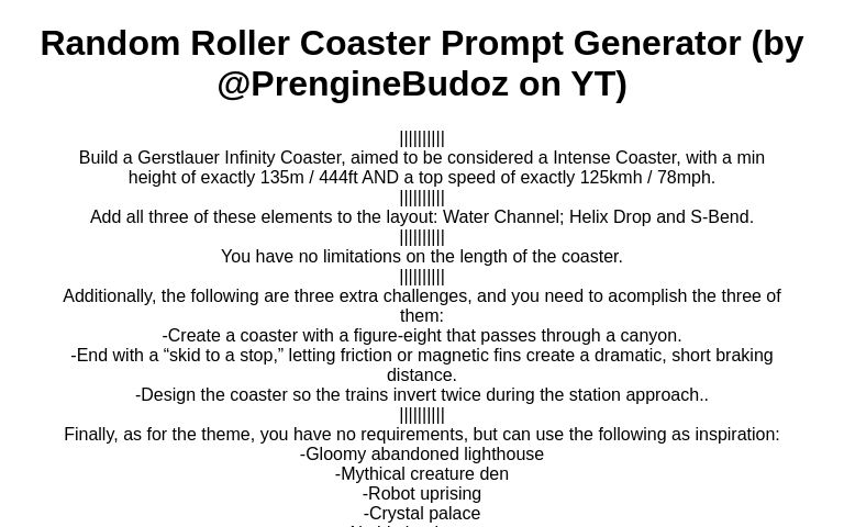 Random Roller Coaster Prompt Generator (by @PrengineBudoz on YT)
