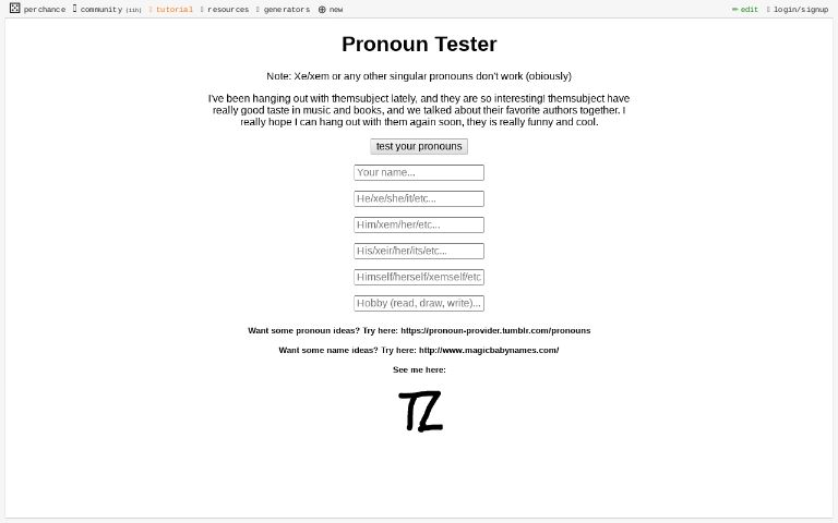 Pronoun Tester ― Perchance Generator