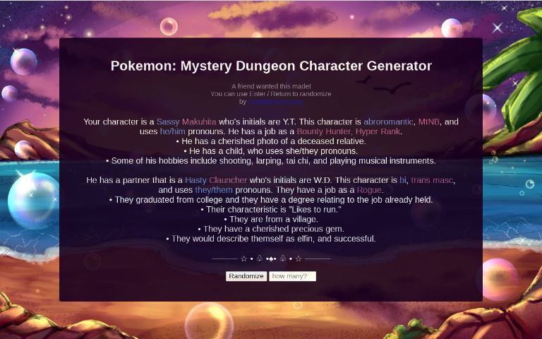 Pokemon: Mystery Dungeon Character Generator