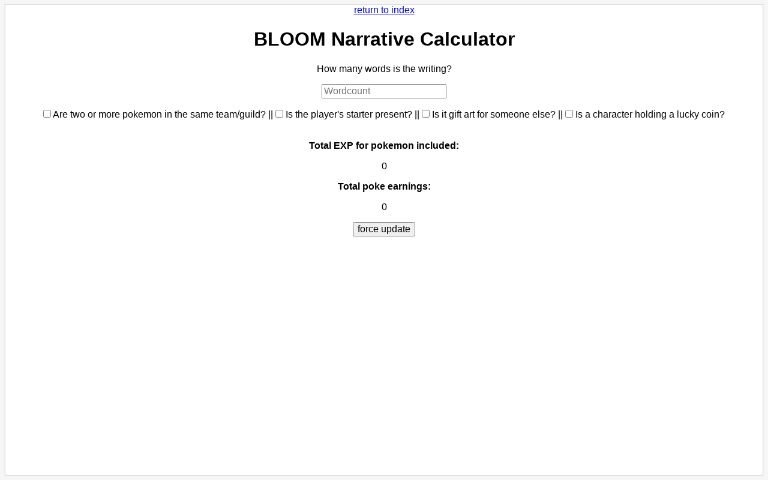 BLOOM Narrative Calculator ― Perchance Generator