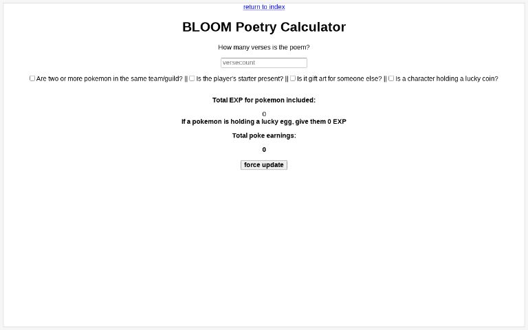 BLOOM Poetry Calculator ― Perchance Generator