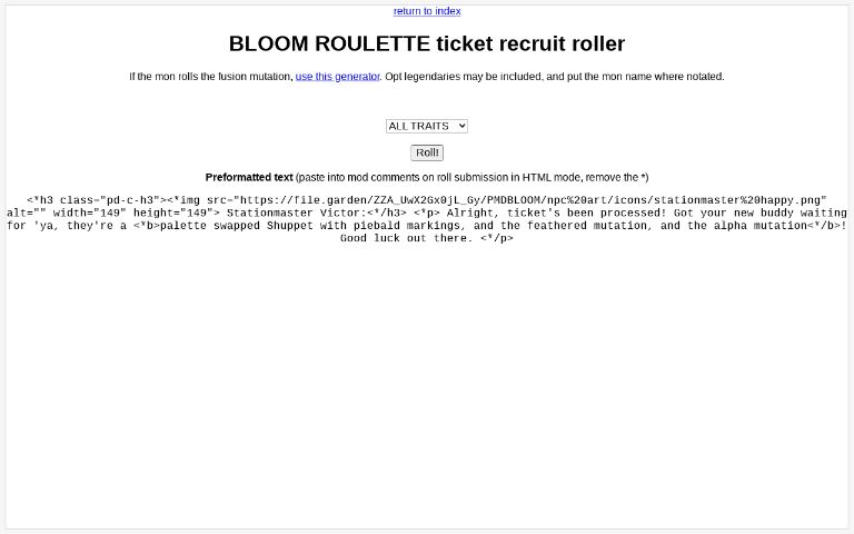 BLOOM ROULETTE ticket recruit roller ― Perchance Generator