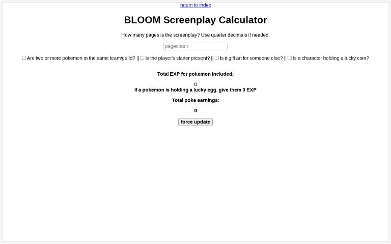 BLOOM Screenplay Calculator ― Perchance Generator