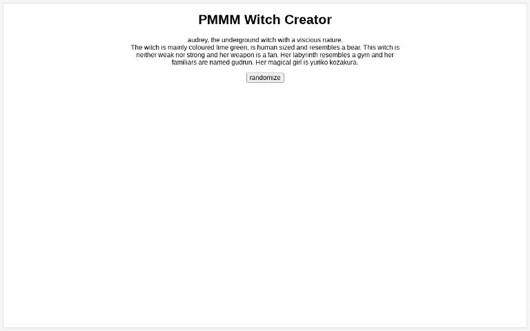 PMMM Witch Creator ― Perchance Generator