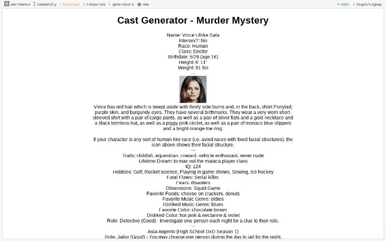 Cast Generator - Murder Mystery