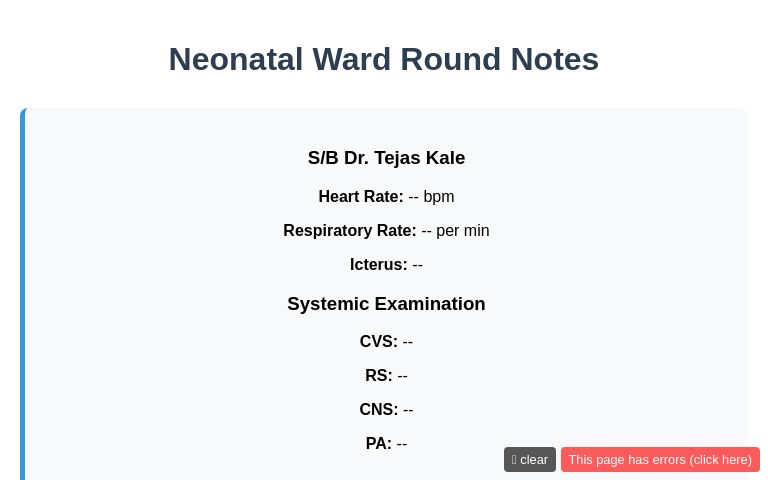 Neonatal Ward Round Notes ― Perchance Generator