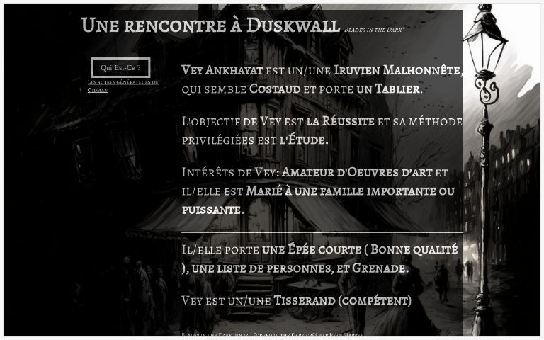 Une rencontre à Duskwall ― Perchance Generator