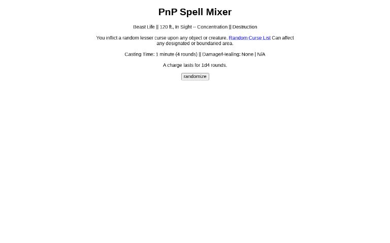 PnP Spell Mixer ― Perchance Generator