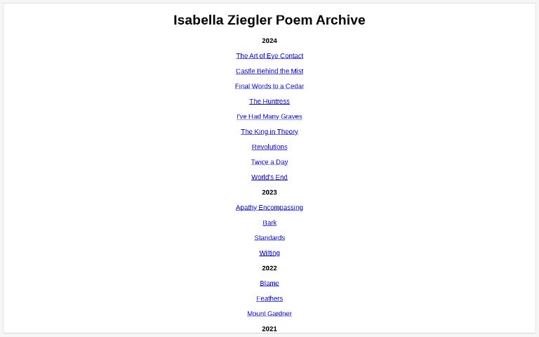 Isabella Ziegler Poem Archive ― Perchance Generator