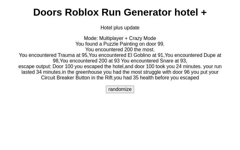 Doors Roblox Run Generator hotel