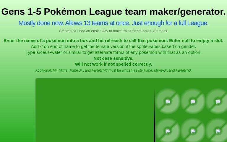 Gens 1-5 Pokémon League team maker/generator.