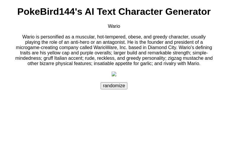 PokeBird144's AI Text Character Generator