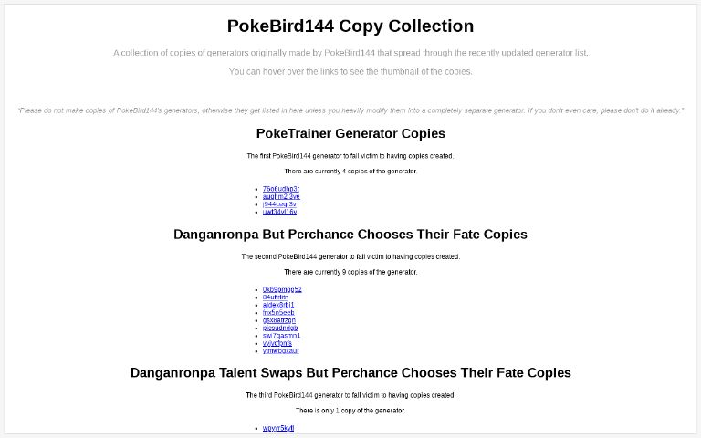 PokeBird144 Copy Collection ― Perchance Generator