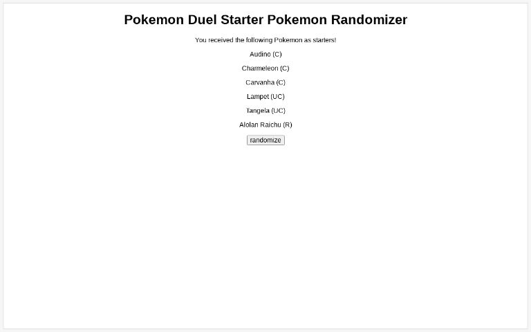 Pokemon Duel Starter Pokemon Randomizer ― Perchance Generator