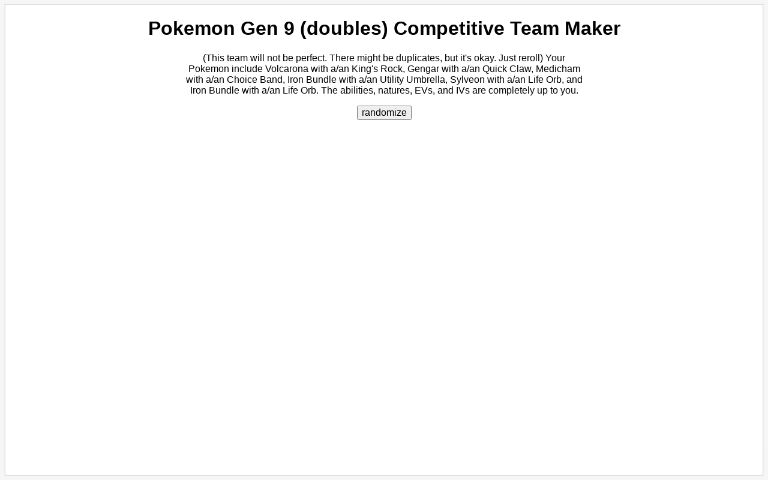 Pokemon Gen 9 (doubles) Competitive Team Maker ― Perchance Generator