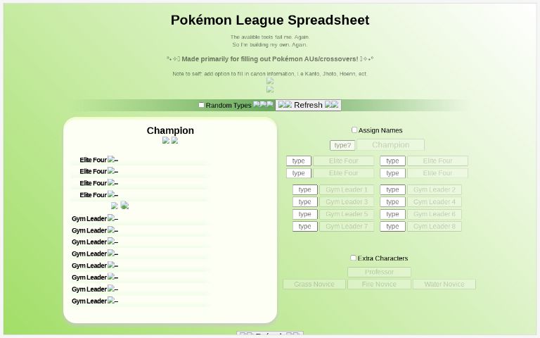 Pokémon League Spreadsheet ― Perchance Generator