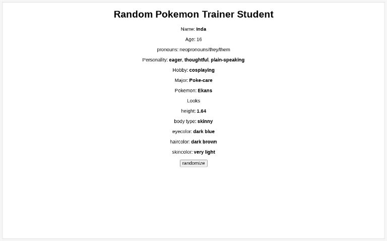 Random Pokemon Trainer Student ― Perchance Generator