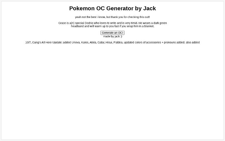 Pokemon OC Generator by Jack