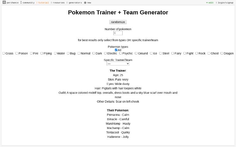 Pokemon Trainer + Team Generator