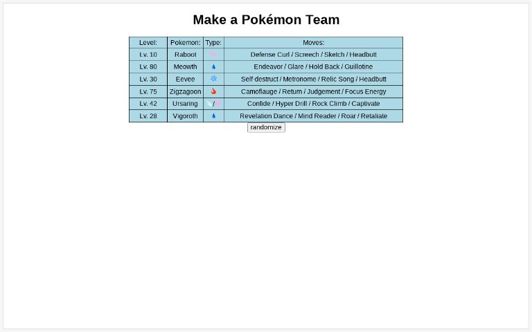 Make a Pokémon Team ― Perchance Generator