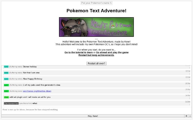 Kewi's Pokemon Text Adventure! ― Perchance Generator