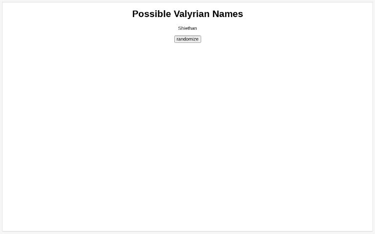 Possible Valyrian Names ― Perchance Generator