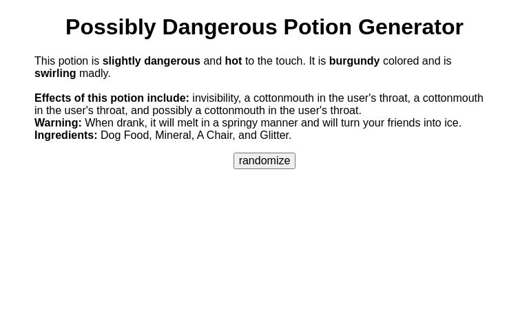 Possibly Dangerous Potion Generator