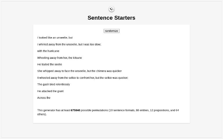 Sentence Starters ― Perchance Generator