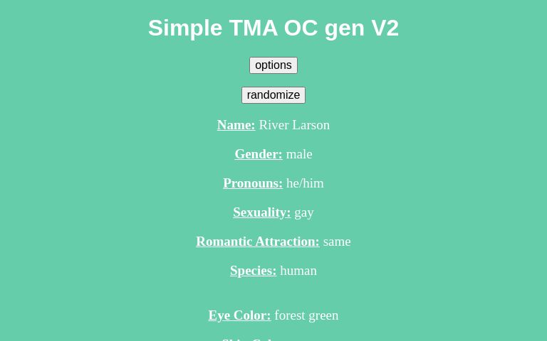 TMA OC creator V2 ― Perchance Generator