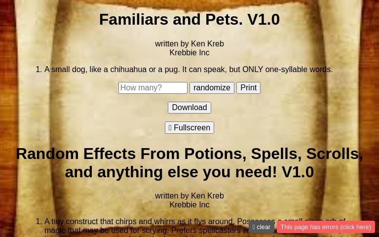 Familiars and Pets. V1.0 ― Perchance Generator
