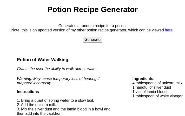 Potion Recipe Generator