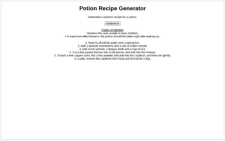 Potion Recipe Generator