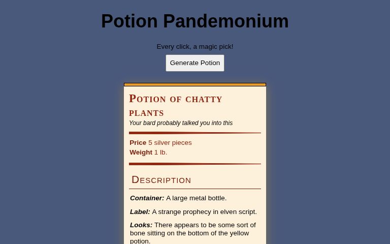 Potion Pandemonium ― Perchance Generator