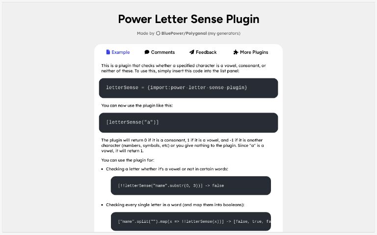 Power Letter Sense Plugin