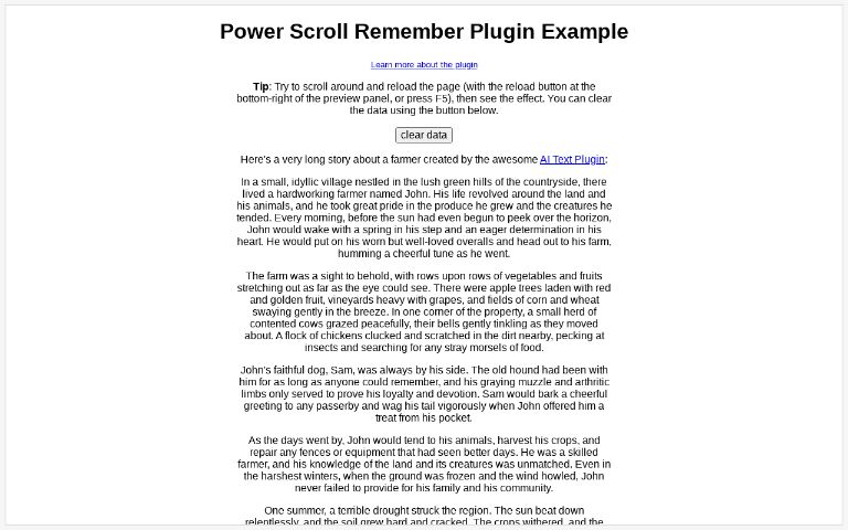 Power Scroll Remember Plugin Example