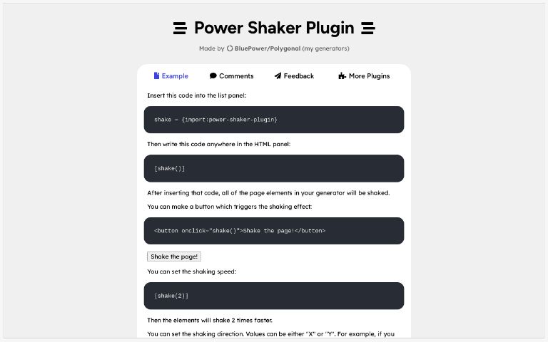 Power Shaker Plugin