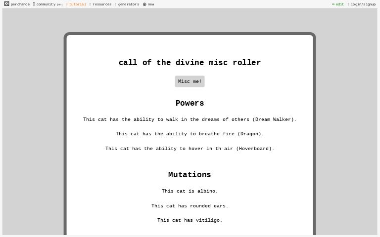 Call of the Divine Misc Roller ― Perchance Generator