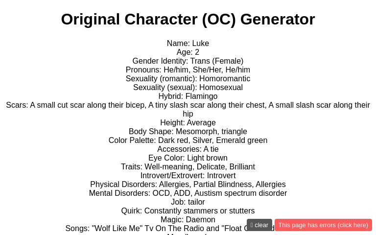 Original Character (OC) Generator