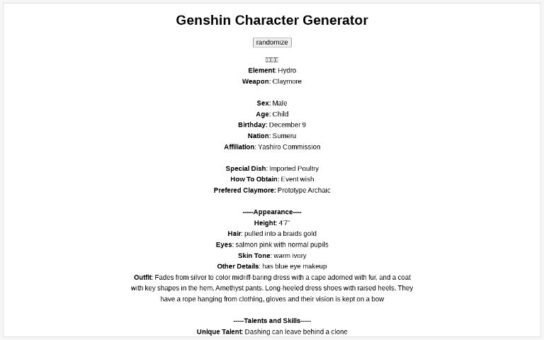 Genshin Character Generator