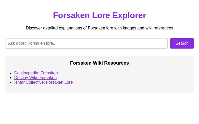 Forsaken Lore Explorer ― Perchance Generator