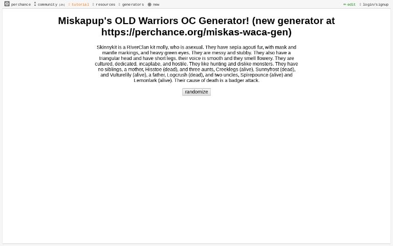 Miskapup's OLD Warriors OC Generator! (new generator at https://perchance.org/miskas-waca-gen)