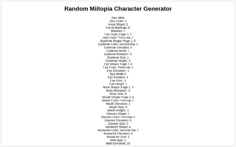 Random Miitopia Character Generator