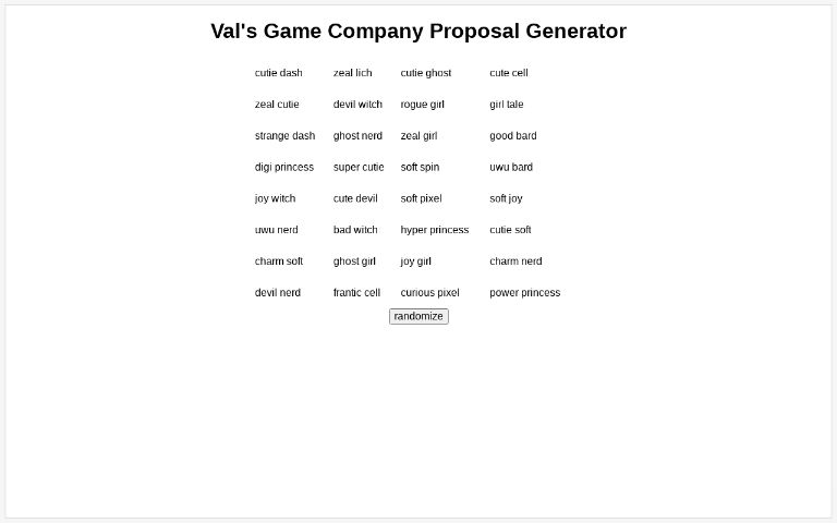 Val's Game Company Proposal Generator