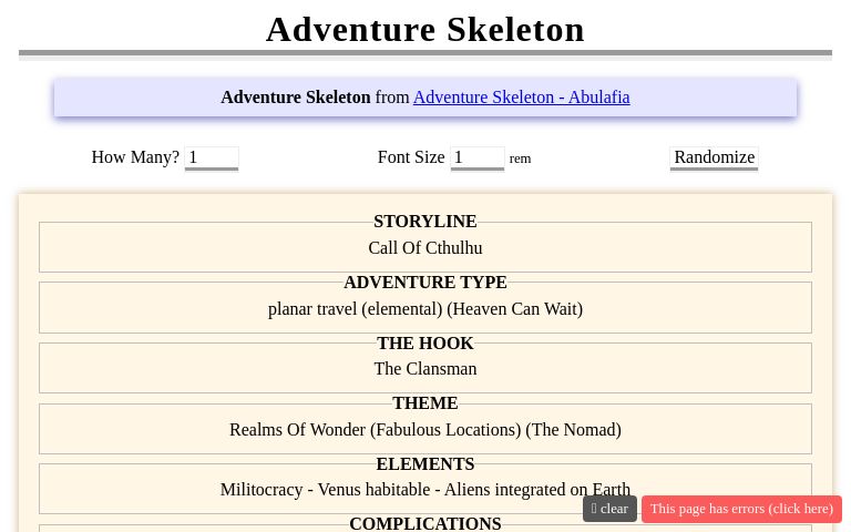 Adventure Skeleton ― Perchance Generator