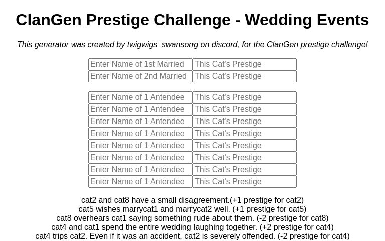 ClanGen Prestige Challenge - Wedding Events ― Perchance Generator
