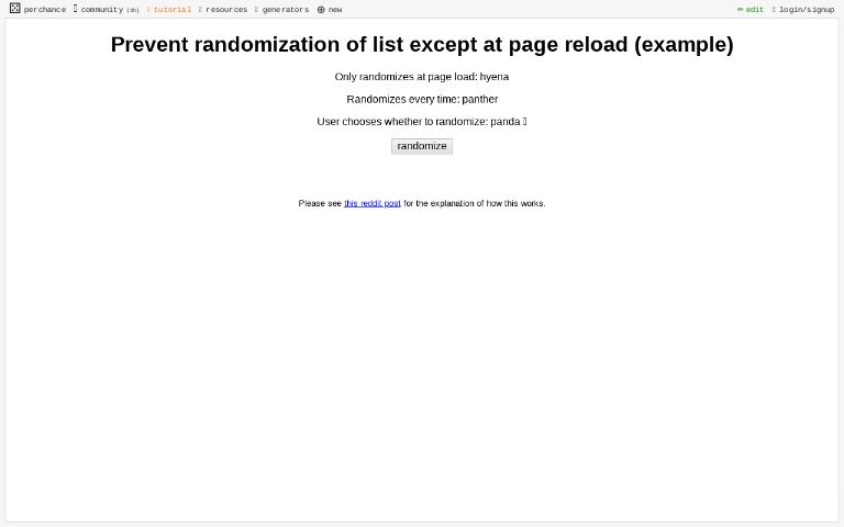 Prevent randomization of list except at page reload (example) ― Perchance Generator