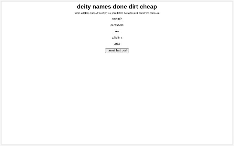 deity names done dirt cheap ― Perchance Generator