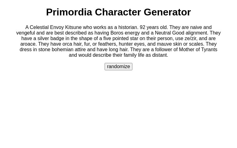 Primordia Character Generator