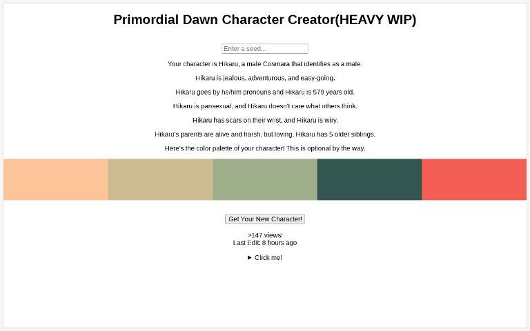 Primordial Dawn Character Creator(HEAVY WIP) ― Perchance Generator