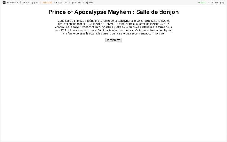 Prince of Apocalypse Mayhem : Salle de donjon ― Perchance Generator